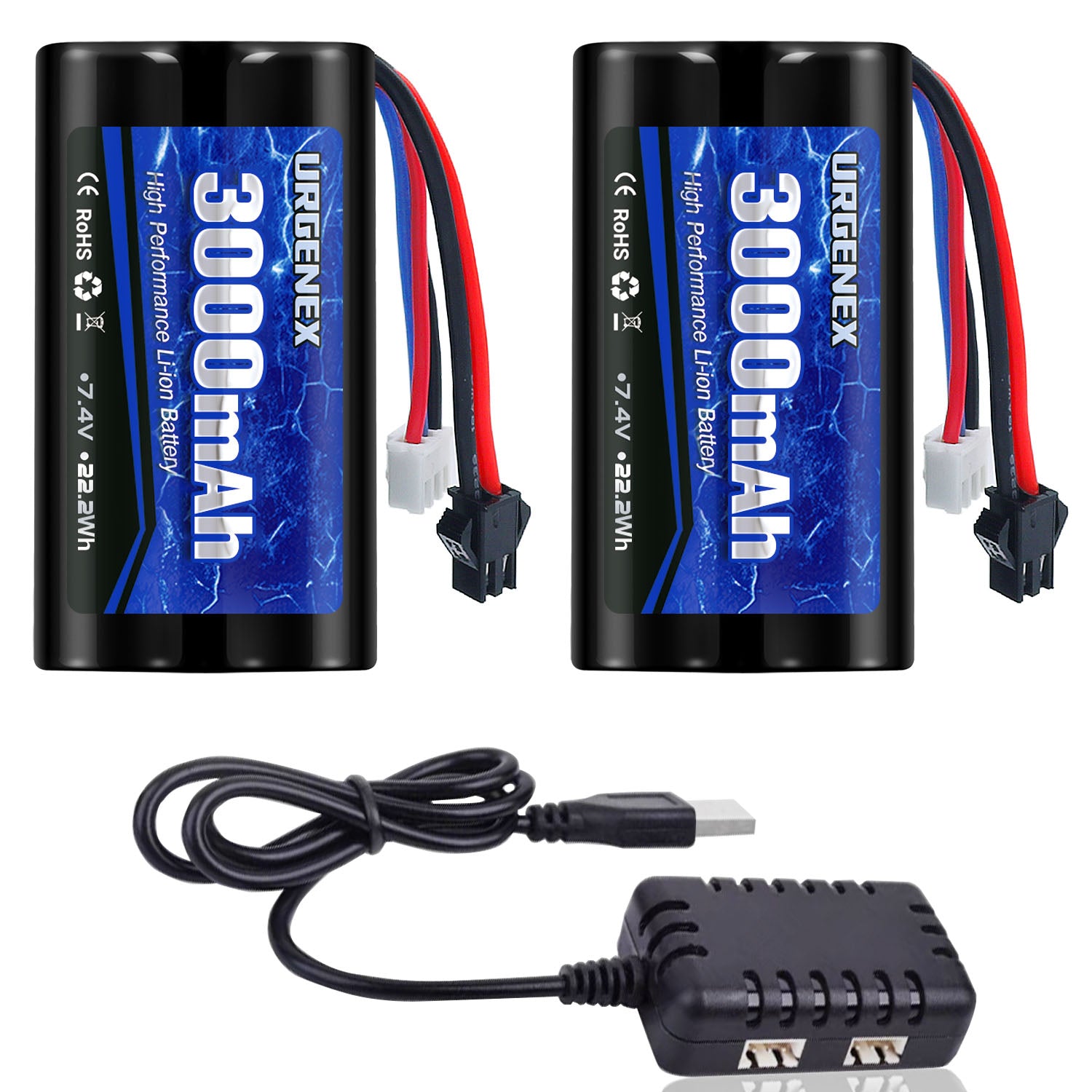 URGENEX 3000mAh 7.4V Li-ion Battery with SM-2P Plug 2S Rechargeable RC – URGENEX RC Hobby