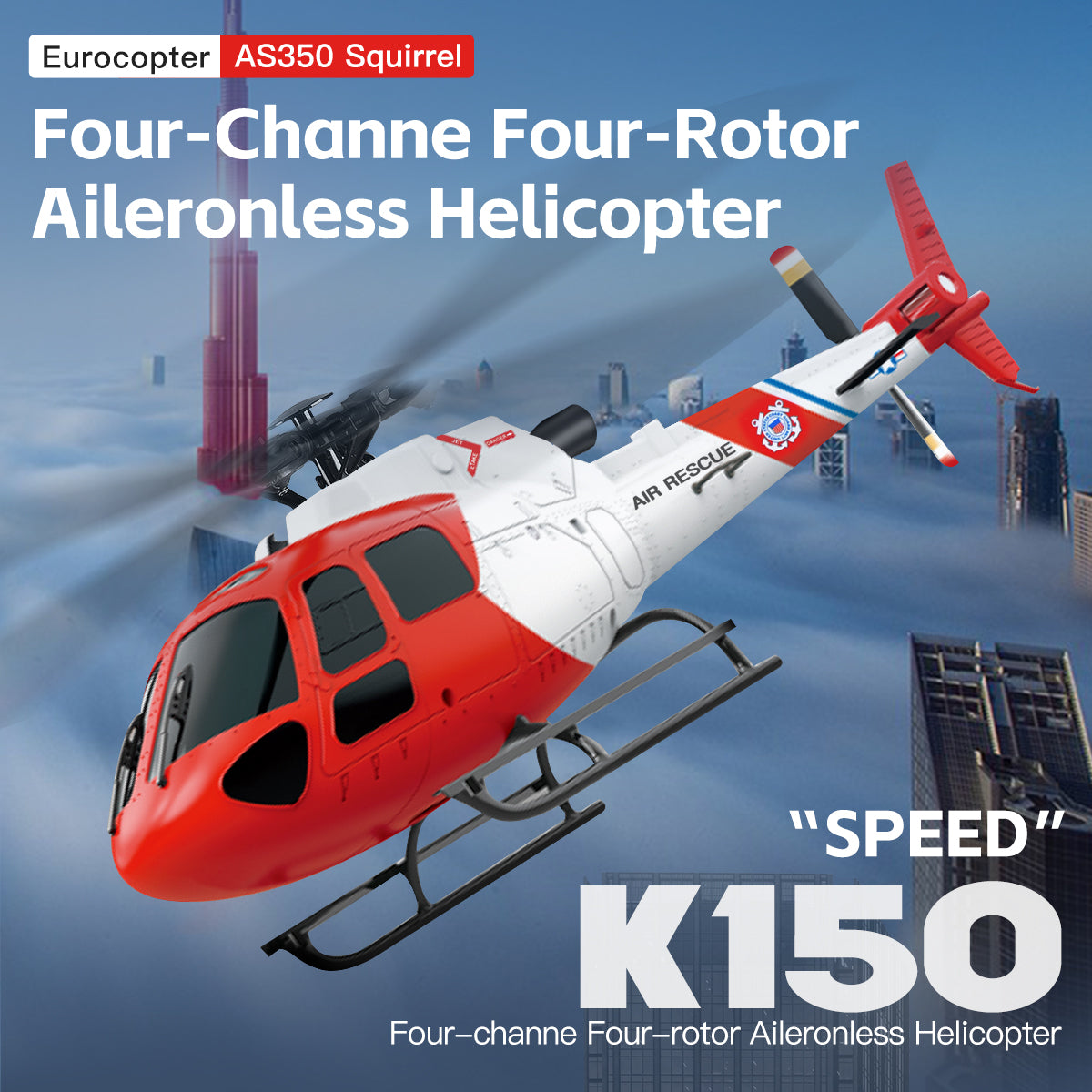 K150 AS350 Squirrel RC Helicopter 4 Channel Flybarless Aileronless Hel ...